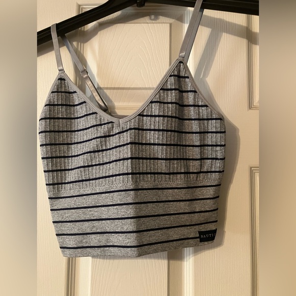 Nautica | Tops | Nautica Cropped Bra Large Grey With Blue Stripes ...